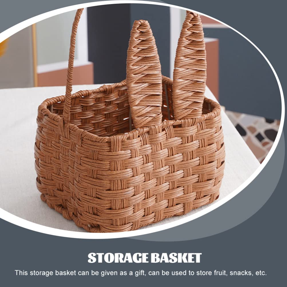 Cabilock Bread Basket Candy Gift Baskets Easter Bunny Basket Hanging Basket Toy Woven Basket with Handle Wicker Food Basket Snack Container Food Storage Holder Beach Rattan Laundry Basket