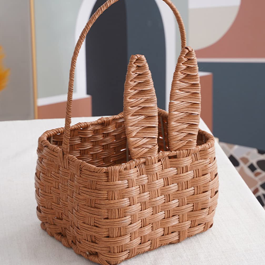 Cabilock Bread Basket Candy Gift Baskets Easter Bunny Basket Hanging Basket Toy Woven Basket with Handle Wicker Food Basket Snack Container Food Storage Holder Beach Rattan Laundry Basket