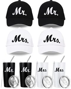 8 pcs mr and mrs tumbler set and baseball caps travel tumbler women men couples coffee cups newlyweds bride and groom caps mr and mrs gifts for couples,wedding,anniversary,bridesmaids and groomsmen