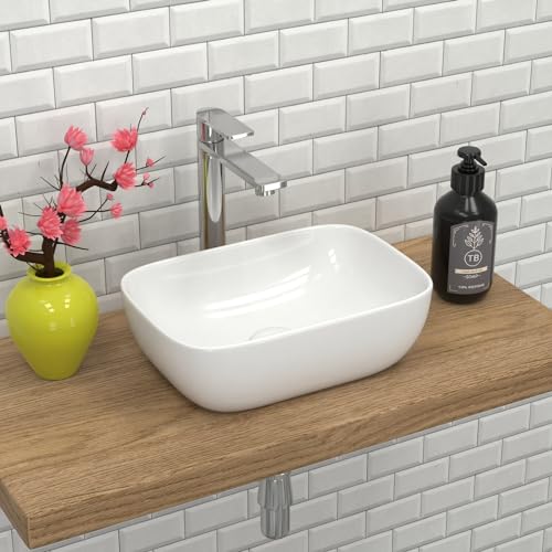 J-FAMILY 14.5'' x 10'' Bathroom Small Vessel Sink Above Counter White Porcelain Ceramic Sink Bowl Small Vanity Sink Lavatory Wash Hand Basin