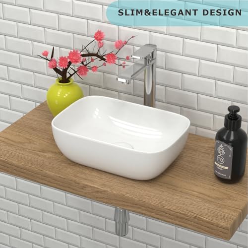 J-FAMILY 14.5'' x 10'' Bathroom Small Vessel Sink Above Counter White Porcelain Ceramic Sink Bowl Small Vanity Sink Lavatory Wash Hand Basin