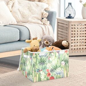 DOMIKING Floral Cactus Succulents Large Storage Bin with Lid Collapsible Shelf Baskets Box with Handles empty gift basket for Nursery Drawer Shelves Cabinet