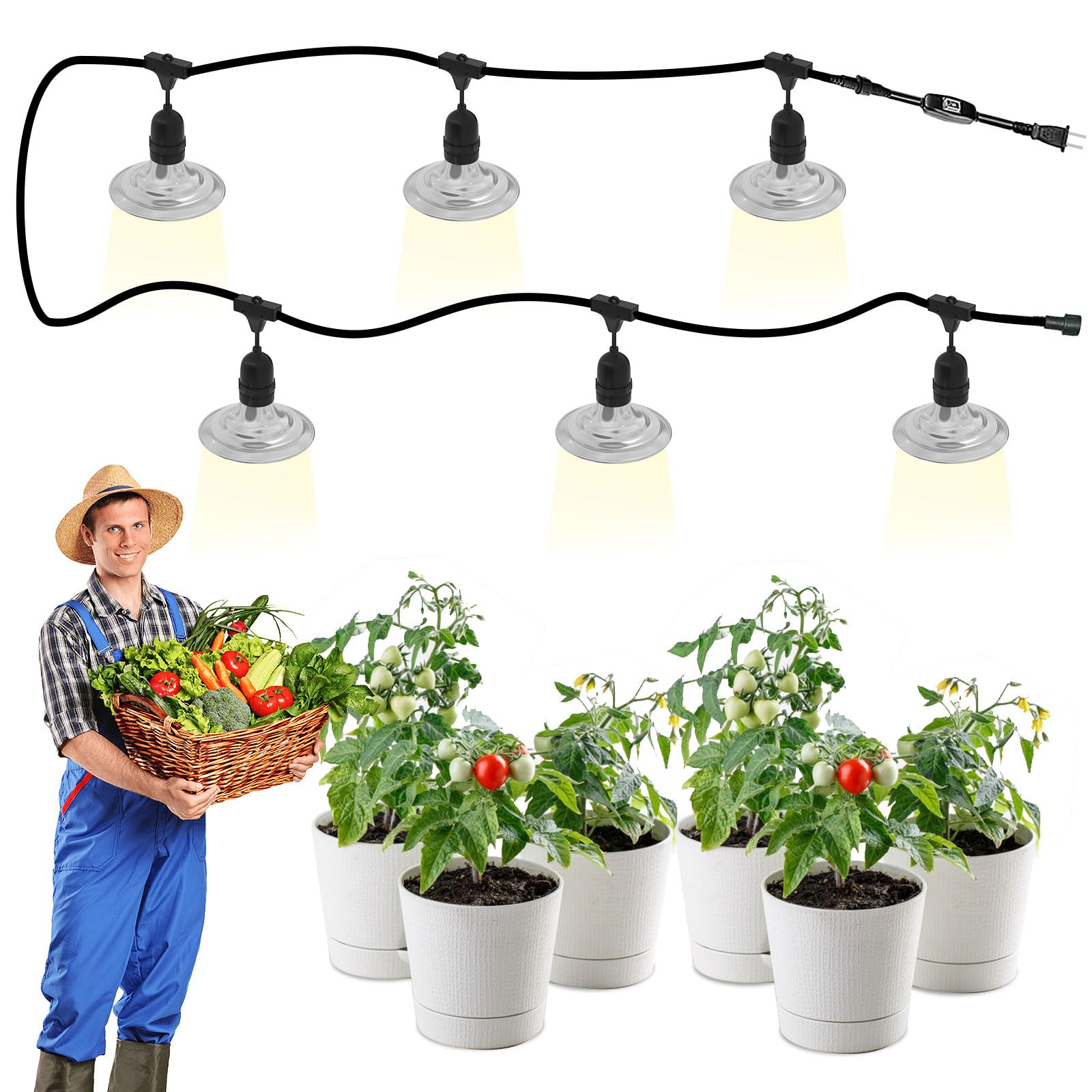 AOBMAXET Outdoor Grow Lights - String Grow Lights for Greenhouse, Waterproof Plant Growing Lights, UL Certified Greenhouse Grow Lights, Full Spectrum LED Grow Light Lamp for Veg Seedling Flower