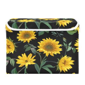 vnurnrn collapsible storage bins with lids, sun flower yellow flowers foldable storage boxes, storage box cube with lid for clothes,bedroom,toys,16.5x12.6x11.8 inch