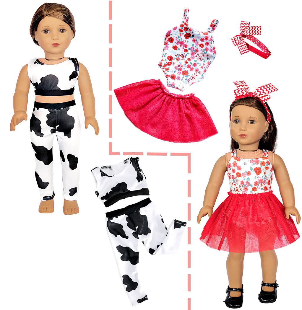 HOAKWA 18 inch Doll Clothes and Accessories fit American 18'' Dolls - Including 10 Complete Set of 18 inch American Doll Clothes Outfits Dress with Unicorn Hair Clips, Hair Bands, Underwear