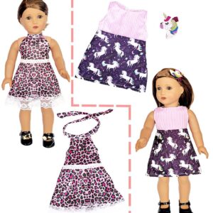 HOAKWA 18 inch Doll Clothes and Accessories fit American 18'' Dolls - Including 10 Complete Set of 18 inch American Doll Clothes Outfits Dress with Unicorn Hair Clips, Hair Bands, Underwear