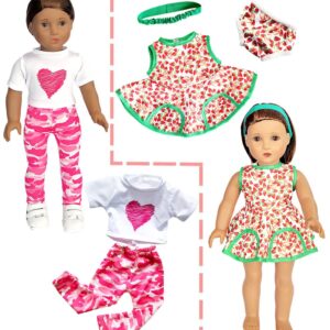 HOAKWA 18 inch Doll Clothes and Accessories fit American 18'' Dolls - Including 10 Complete Set of 18 inch American Doll Clothes Outfits Dress with Unicorn Hair Clips, Hair Bands, Underwear