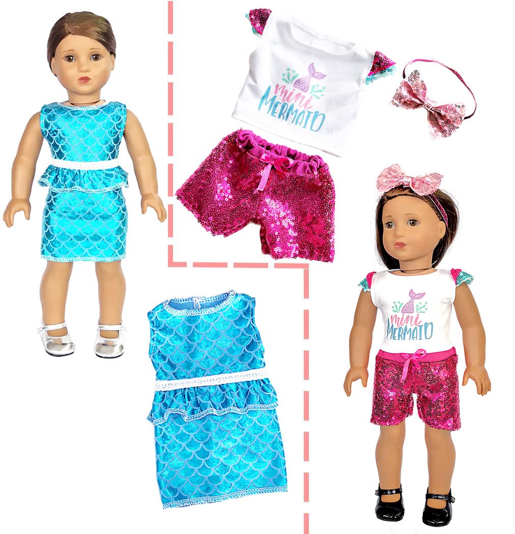 HOAKWA 18 inch Doll Clothes and Accessories fit American 18'' Dolls - Including 10 Complete Set of 18 inch American Doll Clothes Outfits Dress with Unicorn Hair Clips, Hair Bands, Underwear