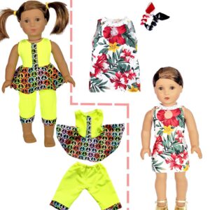 HOAKWA 18 inch Doll Clothes and Accessories fit American 18'' Dolls - Including 10 Complete Set of 18 inch American Doll Clothes Outfits Dress with Unicorn Hair Clips, Hair Bands, Underwear