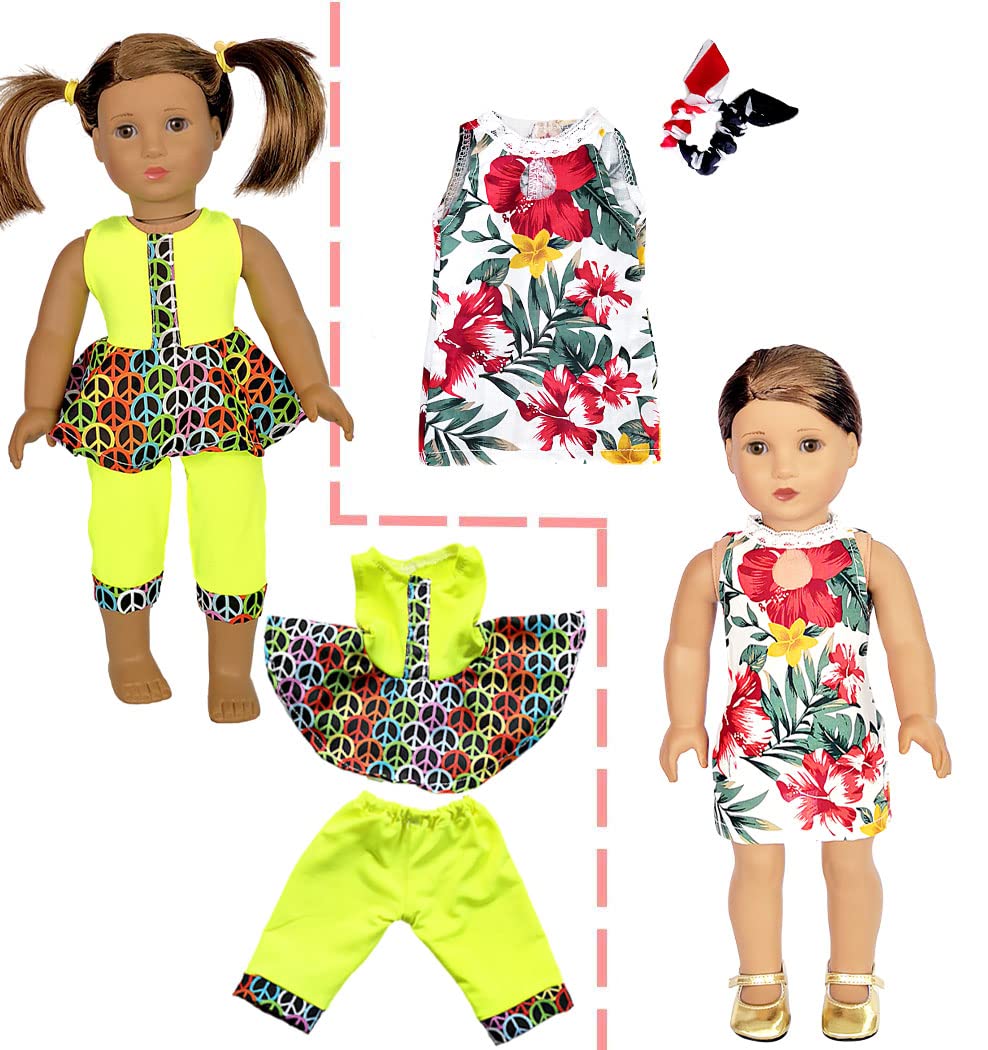 HOAKWA 18 inch Doll Clothes and Accessories fit American 18'' Dolls - Including 10 Complete Set of 18 inch American Doll Clothes Outfits Dress with Unicorn Hair Clips, Hair Bands, Underwear