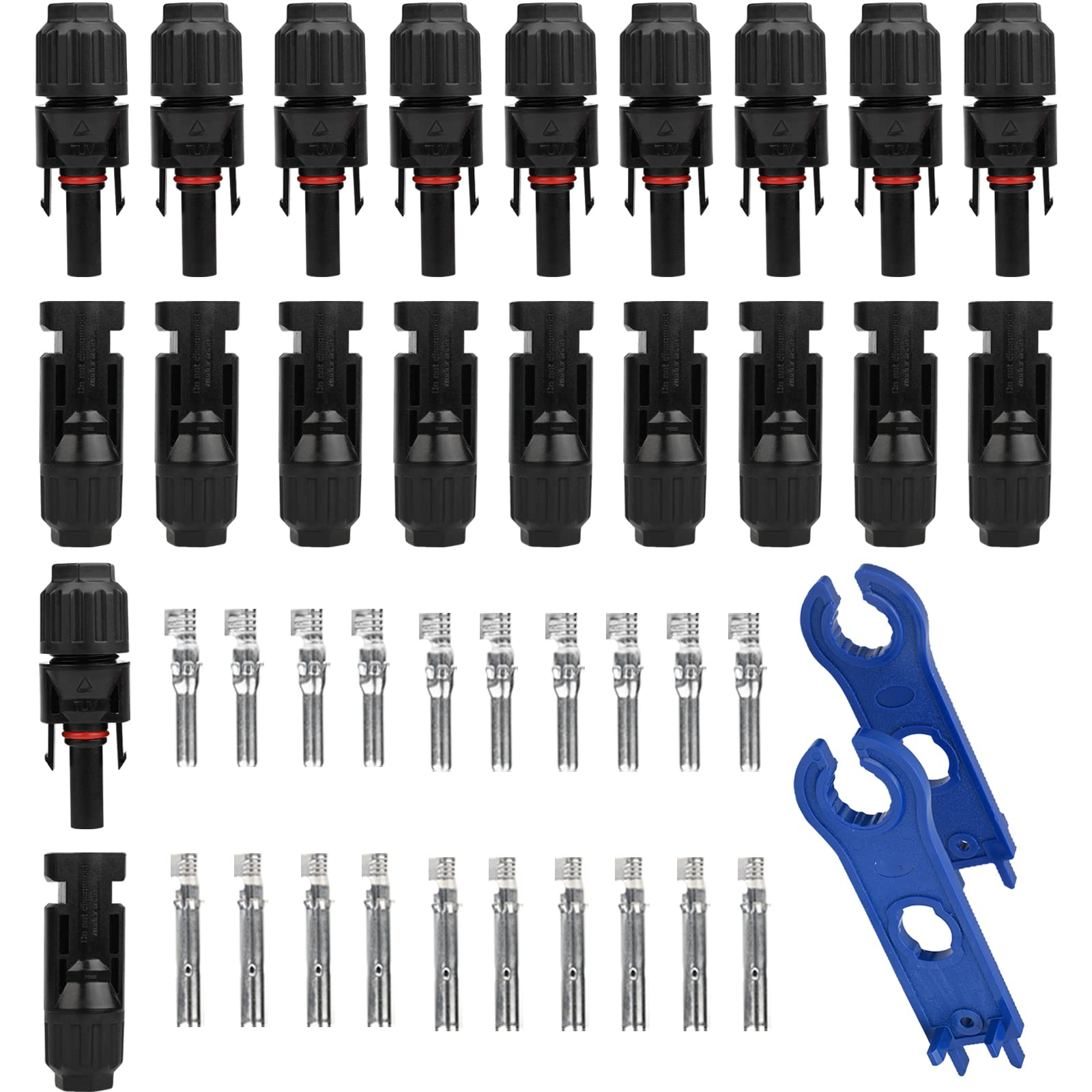 cenyb Solar Panel Cable Connectors 30A,DC1000V IP67 Waterproof with 2 Spanners (10Pairs 12-14AWG)