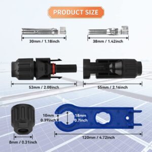 cenyb Solar Panel Cable Connectors 30A,DC1000V IP67 Waterproof with 2 Spanners (10Pairs 12-14AWG)