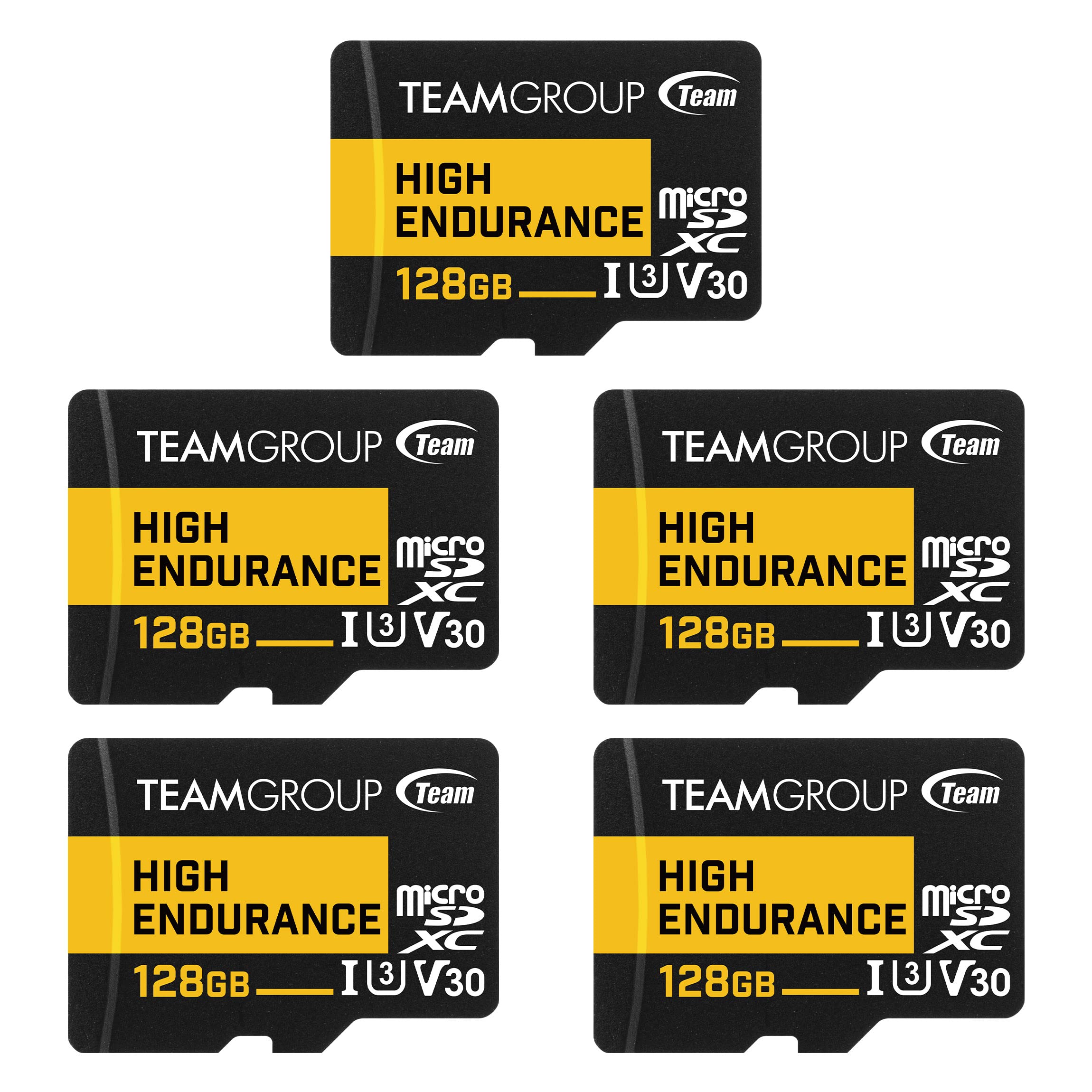 TEAMGROUP HIGH Endurance 128GB 5 Pack Micro SDXC UHS-I U3 V30 4K 100MB/s (Designed for Monitoring) Memory Card for Wyze, Dash Cam, Security Camera, 4K & Full HD Video Recording THUSDX128GIV3068