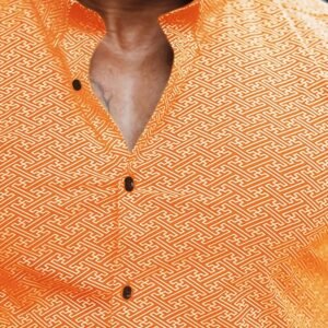 Men's Athletic Dress Shirts Casual Regular Fit Printed Short Sleeve Muscle Button Down Shirts Orange 3XL