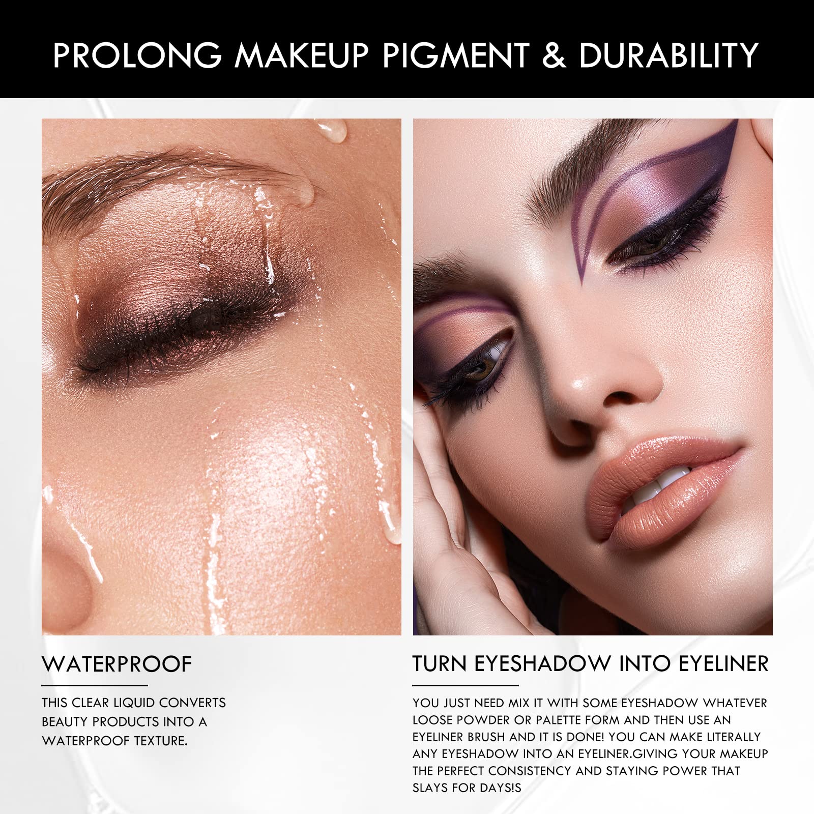 FREEORR 2 Pcs Makeup Mixing Liquid, Turn Eyeshadow into Eyeliner, Prolong Makeup Pigment & Durability, Transparent Make-up Mixing Liquid Drops,Moisturizing Eyeshadow Sealant 10ml*2