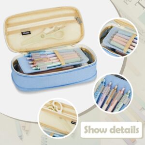 18 Pcs Aesthetic School Supplies Including Big Capacity Pen Case Bag with Zipper 12 Pcs Chisel Tip Aesthetic Cute Highlighters 5 Pcs Retractable Quick Dry Black Ink Pens(Light Blue, Fresh Style)