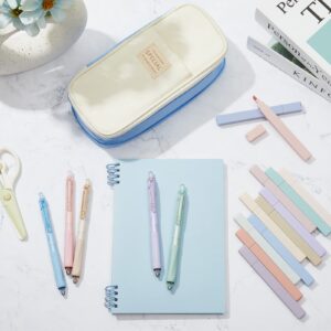 18 Pcs Aesthetic School Supplies Including Big Capacity Pen Case Bag with Zipper 12 Pcs Chisel Tip Aesthetic Cute Highlighters 5 Pcs Retractable Quick Dry Black Ink Pens(Light Blue, Fresh Style)