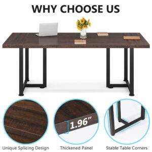 Tribesigns Conference Table 6FT Meeting Table, Large Table Boardroom Desk Seminar Table Rectangular Meeting Room Table for Office Conference Room, 70.8L x 31.5W x 29.5H, Rustic Brown & Black