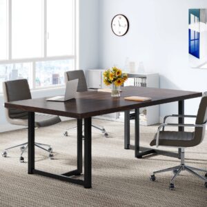 Tribesigns Conference Table 6FT Meeting Table, Large Table Boardroom Desk Seminar Table Rectangular Meeting Room Table for Office Conference Room, 70.8L x 31.5W x 29.5H, Rustic Brown & Black