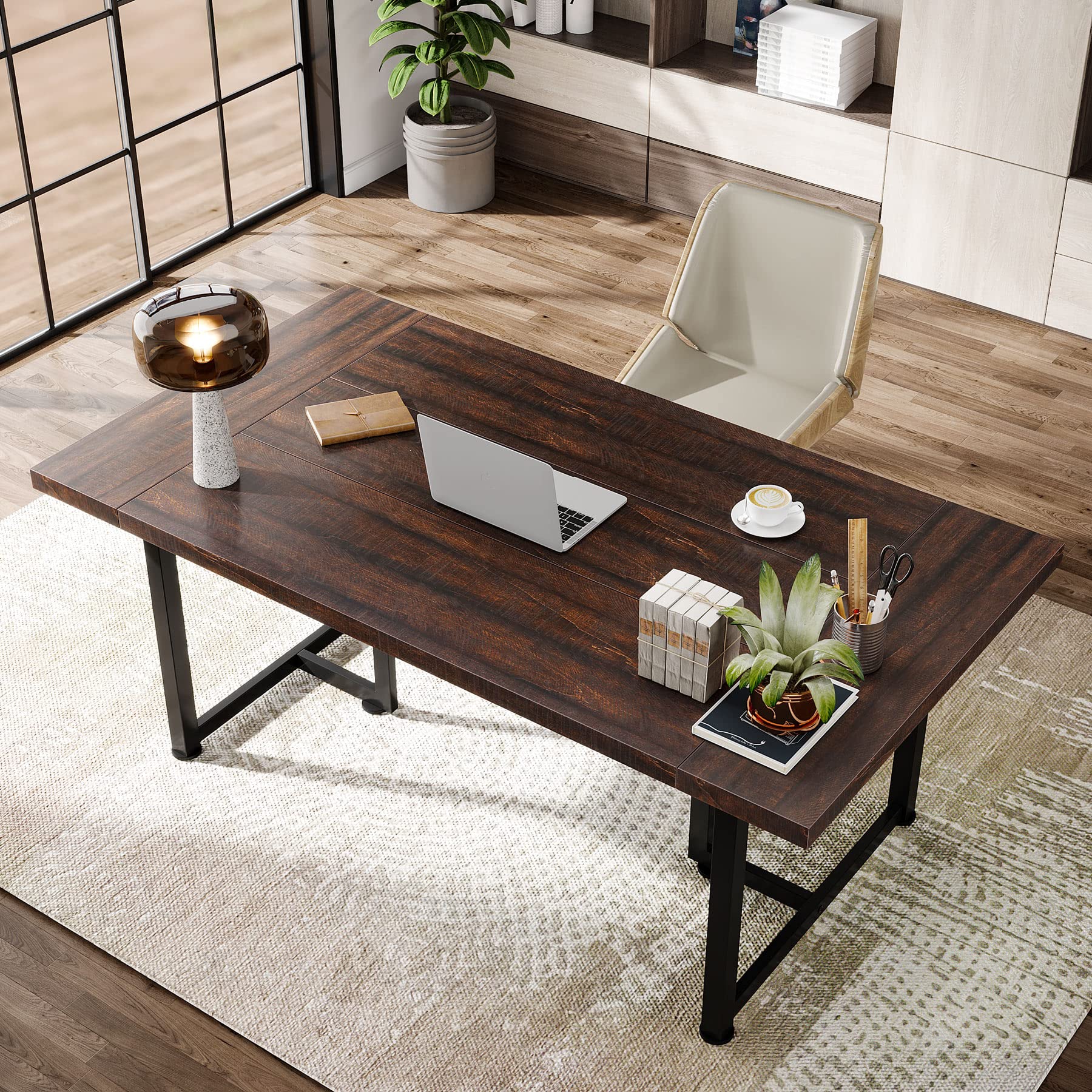 Tribesigns Conference Table 6FT Meeting Table, Large Table Boardroom Desk Seminar Table Rectangular Meeting Room Table for Office Conference Room, 70.8L x 31.5W x 29.5H, Rustic Brown & Black