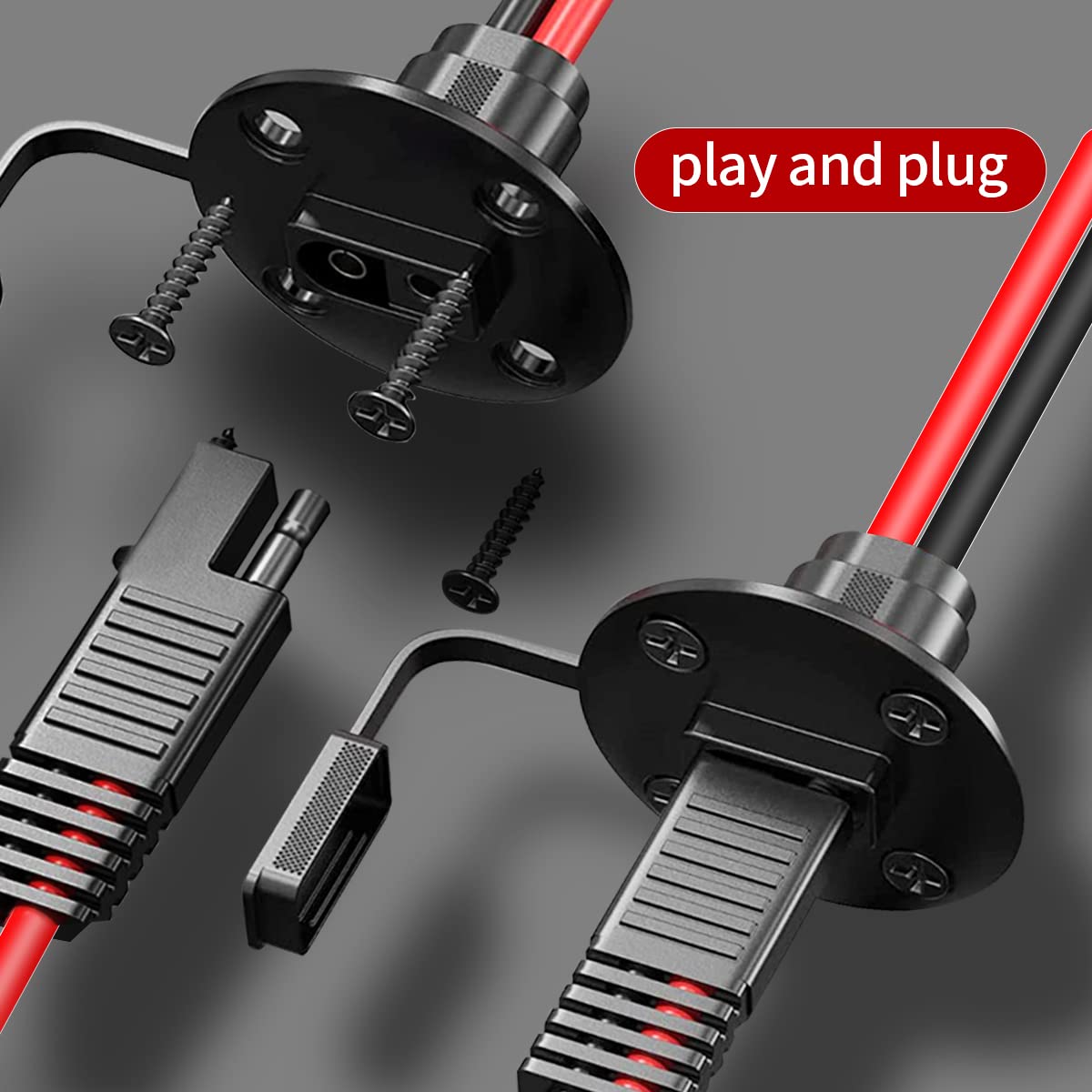 ELFCULB SAE Power Socket to SAE Connector Extension Cable,14AWG 2FT Panel Mount SAE Socket Sidewall Port with 10A 15A 20A Fuse,Compatible for Solar Generator