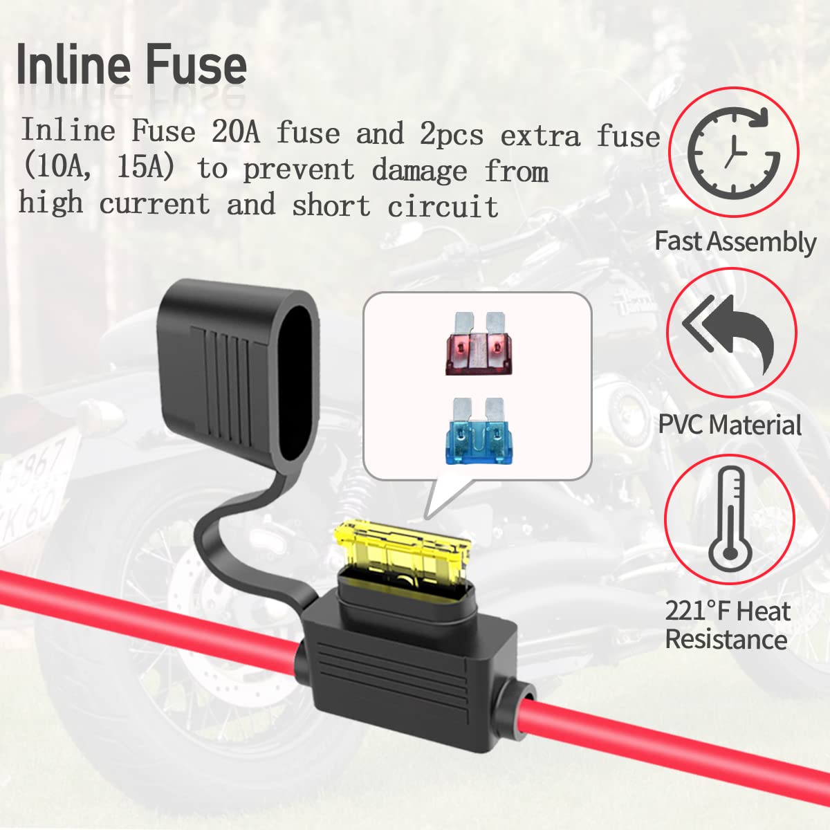 ELFCULB SAE Power Socket to SAE Connector Extension Cable,14AWG 2FT Panel Mount SAE Socket Sidewall Port with 10A 15A 20A Fuse,Compatible for Solar Generator