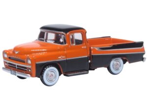 1957 d100 sweptside pickup truck omaha orange and jewel black 1/87 (ho) scale diecast model car by oxford diecast 87dp57004