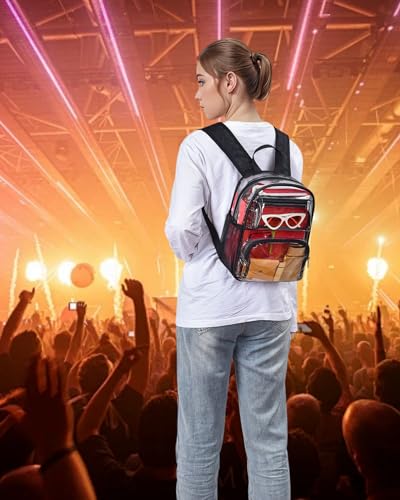 MAY TREE Small Clear Backpack Stadium Approved for Women Clear Bag for Stadium Events Concert Sporting, Black