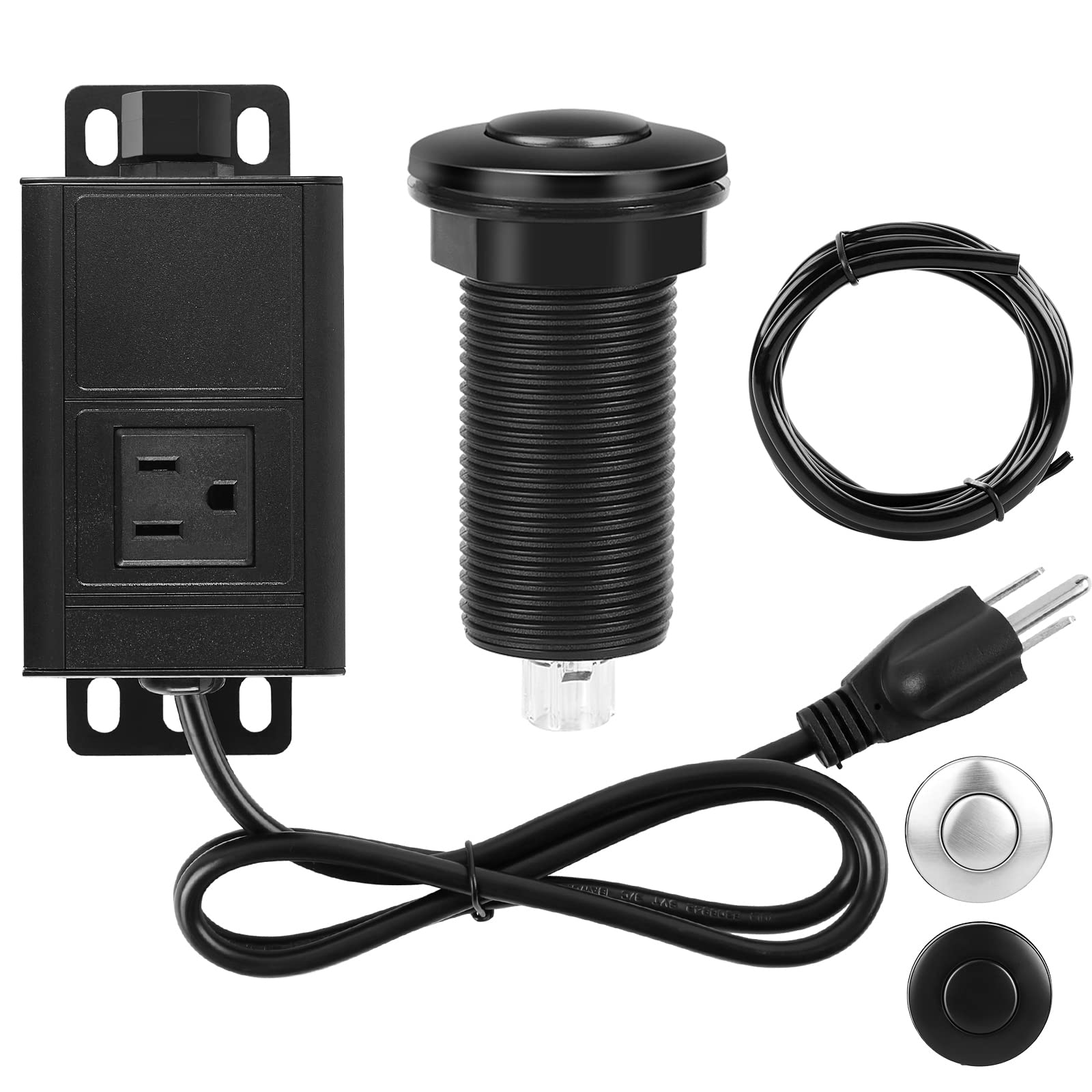 Air Switch Kit for Garbage Disposal, UL Listed Sink Top Air Switch for Food Waste Disposal, 3.58” Extra Long Air Button (Black Stainless Steel)