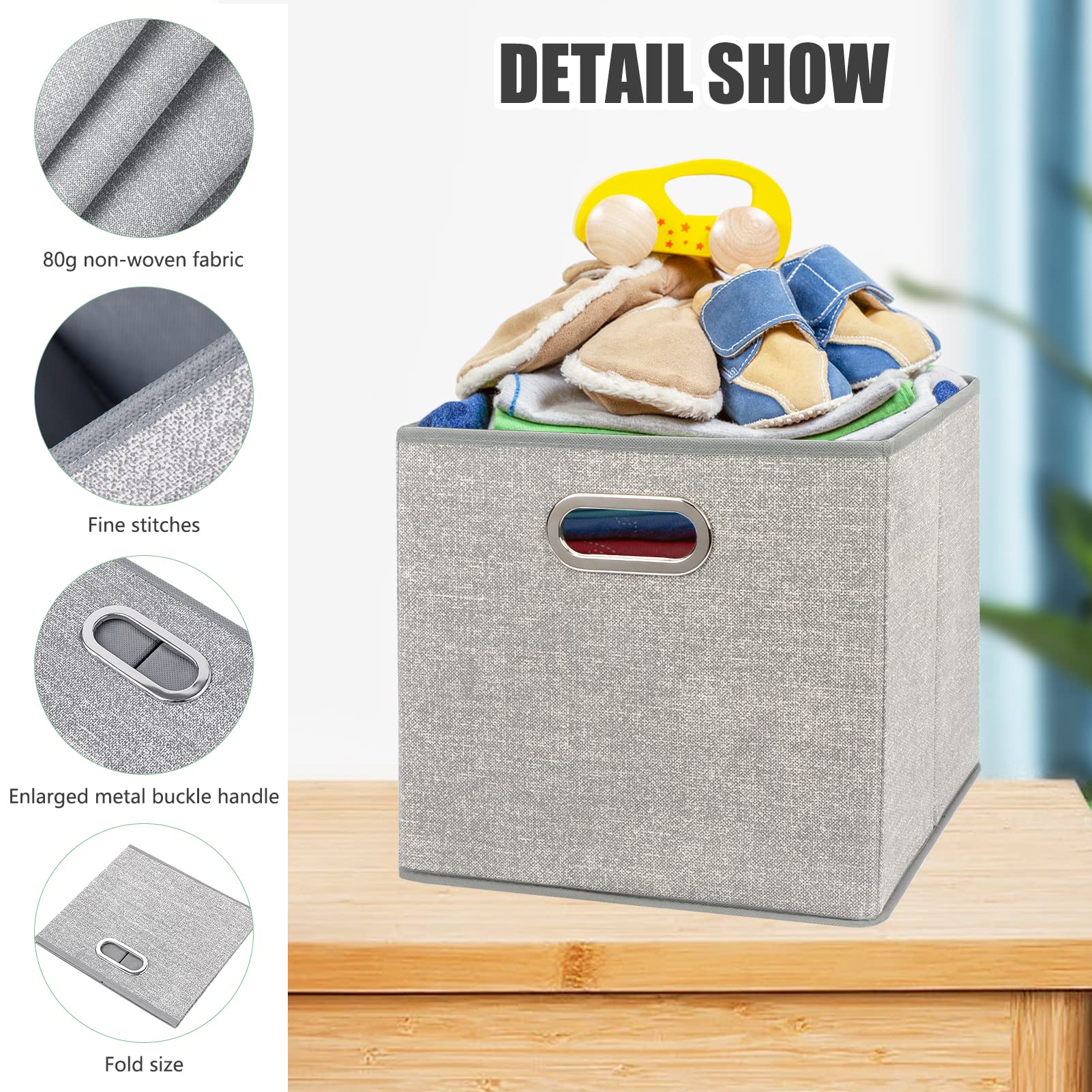 Muranana Fabric Cube Organizer Box, 2Packs 11inch Foldable Cube Storage Bins Basket, Closet Organizers Box, Home Organizers with Handle for Shelves, Closet, Office, Grey