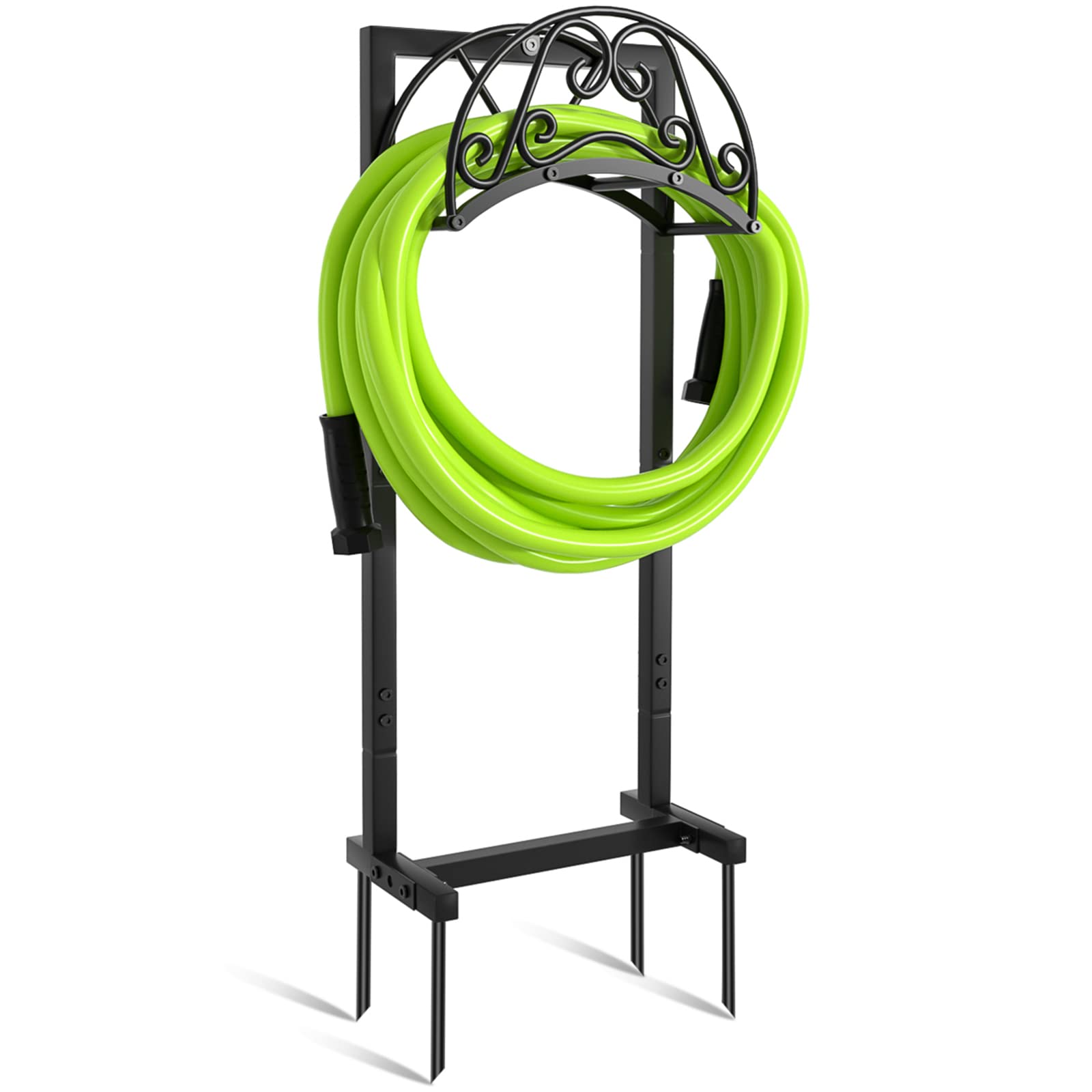 GREENER Garden Hose Holder GREENER Detachable Water Hose Holder Freestanding Heavy Duty Metal Hose Hanger Holds 150-feet Hose,Outdoor Hose Holder Storage Hose Stand Rack For Outside Yard Lawn,Black