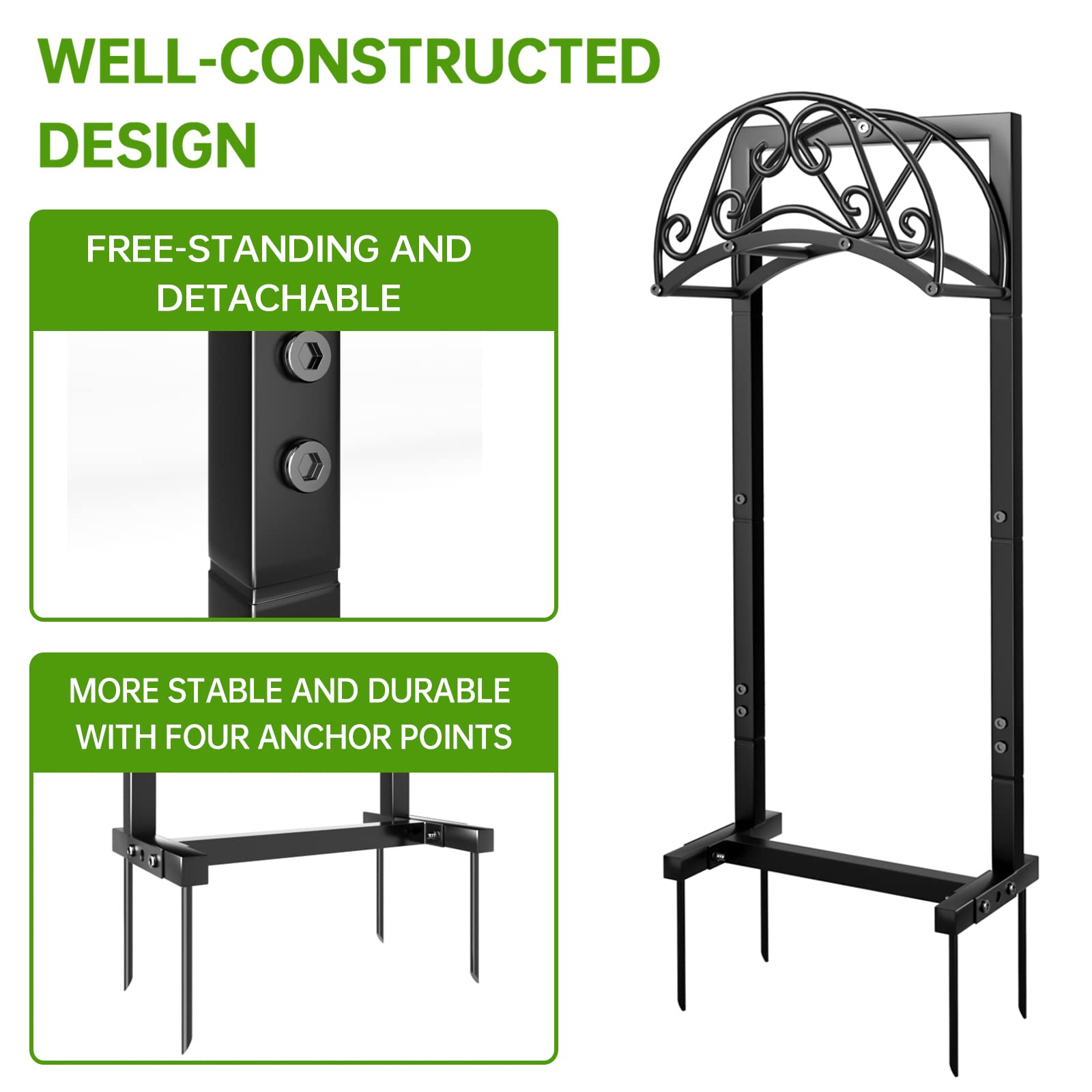 GREENER Garden Hose Holder GREENER Detachable Water Hose Holder Freestanding Heavy Duty Metal Hose Hanger Holds 150-feet Hose,Outdoor Hose Holder Storage Hose Stand Rack For Outside Yard Lawn,Black