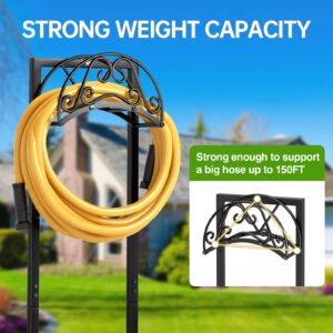 GREENER Garden Hose Holder GREENER Detachable Water Hose Holder Freestanding Heavy Duty Metal Hose Hanger Holds 150-feet Hose,Outdoor Hose Holder Storage Hose Stand Rack For Outside Yard Lawn,Black