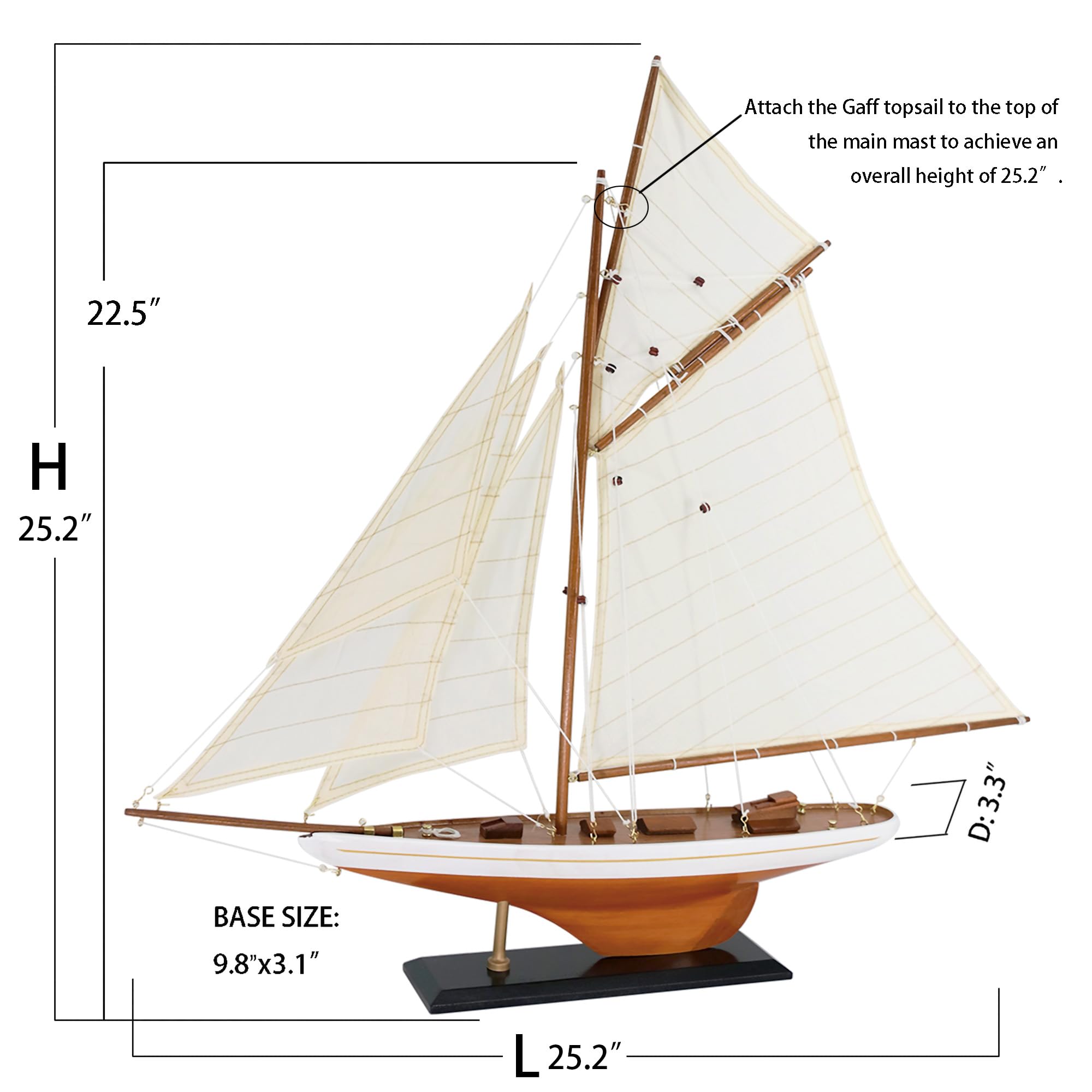 NAUTIMALL 25" Wooden Sailboat Model Classic Columbia America's Cup Ship Nautical Yacht Sailboat Decor