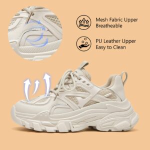 BEAU TODAY Chunky Sneakers for Women, Fashion Platform Sneakers Dad Shoes for Women, Casual Lace-up Walking Shoes Beige US 6