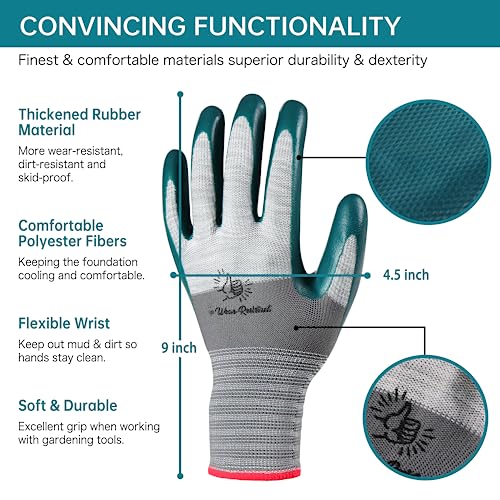 TOBEHIGHER Gardening Gloves - Gardening Gloves for Men and Women 6 Pair, Breathable Rubber Garden Gloves, Outdoor Protective Working Gloves for Raking, Weeding, Digging and Pruning