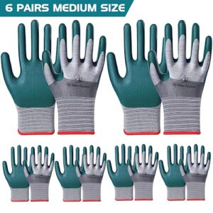 TOBEHIGHER Gardening Gloves - Gardening Gloves for Men and Women 6 Pair, Breathable Rubber Garden Gloves, Outdoor Protective Working Gloves for Raking, Weeding, Digging and Pruning