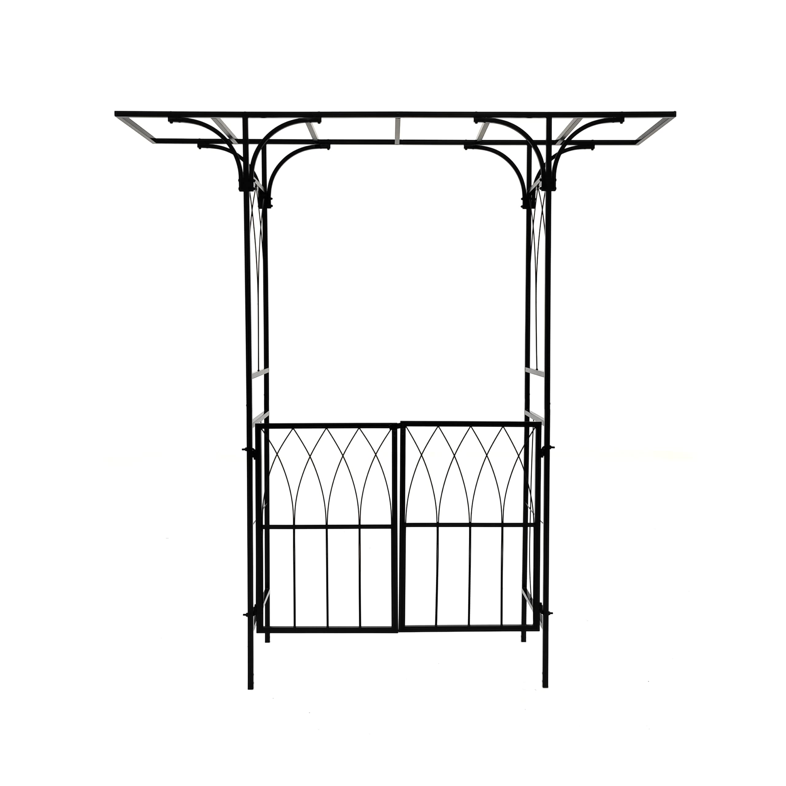 MOOFAR Metal Garden Arch with Double Gate Heavy-Duty Arbor Trellis Arbour Archway for Climbing Plants Support Rack, Outdoor Lawn Backyard Patio Decoration, Matte Black 79.5''L x 82.7''H