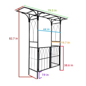 MOOFAR Metal Garden Arch with Double Gate Heavy-Duty Arbor Trellis Arbour Archway for Climbing Plants Support Rack, Outdoor Lawn Backyard Patio Decoration, Matte Black 79.5''L x 82.7''H