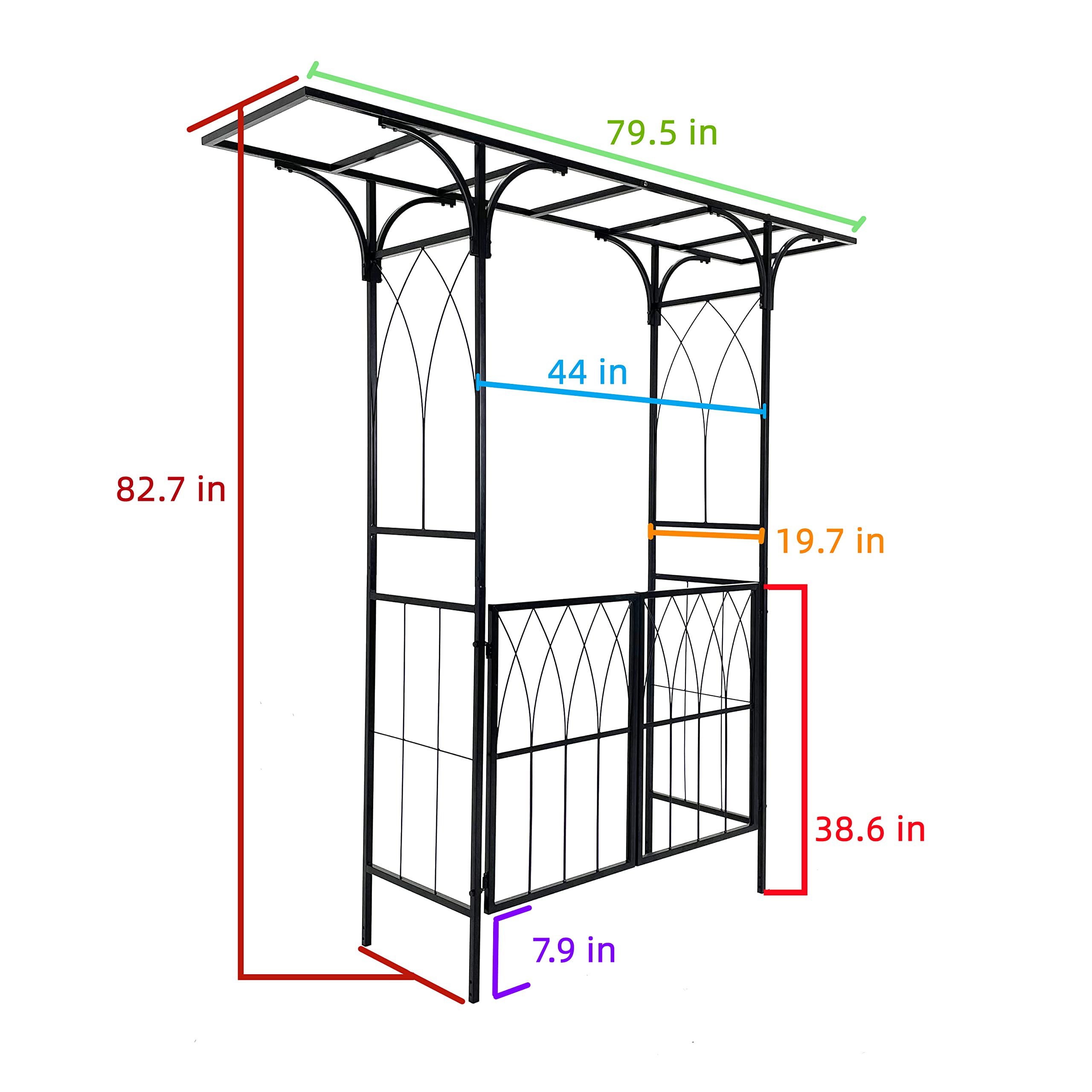 MOOFAR Metal Garden Arch with Double Gate Heavy-Duty Arbor Trellis Arbour Archway for Climbing Plants Support Rack, Outdoor Lawn Backyard Patio Decoration, Matte Black 79.5''L x 82.7''H