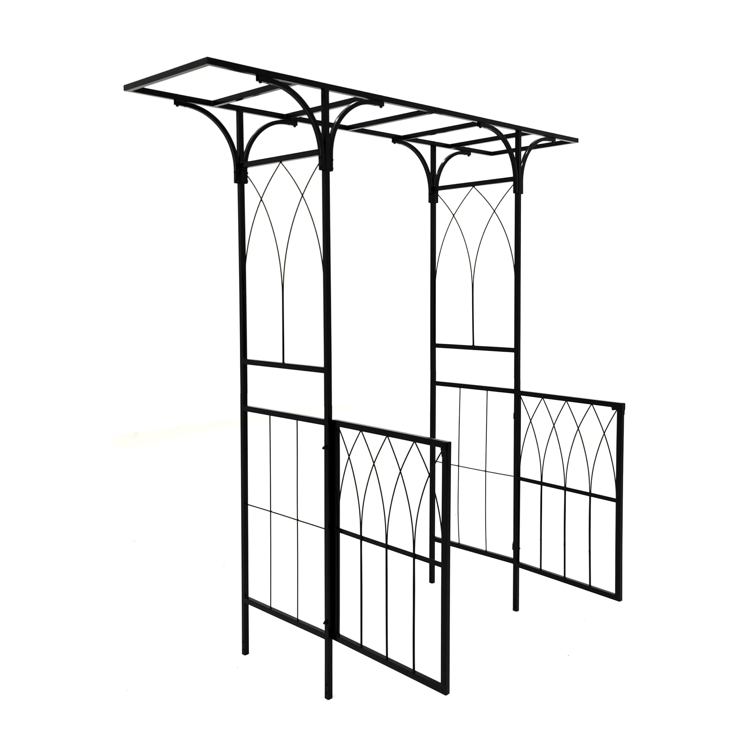 MOOFAR Metal Garden Arch with Double Gate Heavy-Duty Arbor Trellis Arbour Archway for Climbing Plants Support Rack, Outdoor Lawn Backyard Patio Decoration, Matte Black 79.5''L x 82.7''H