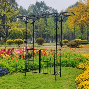 MOOFAR Metal Garden Arch with Double Gate Heavy-Duty Arbor Trellis Arbour Archway for Climbing Plants Support Rack, Outdoor Lawn Backyard Patio Decoration, Matte Black 79.5''L x 82.7''H