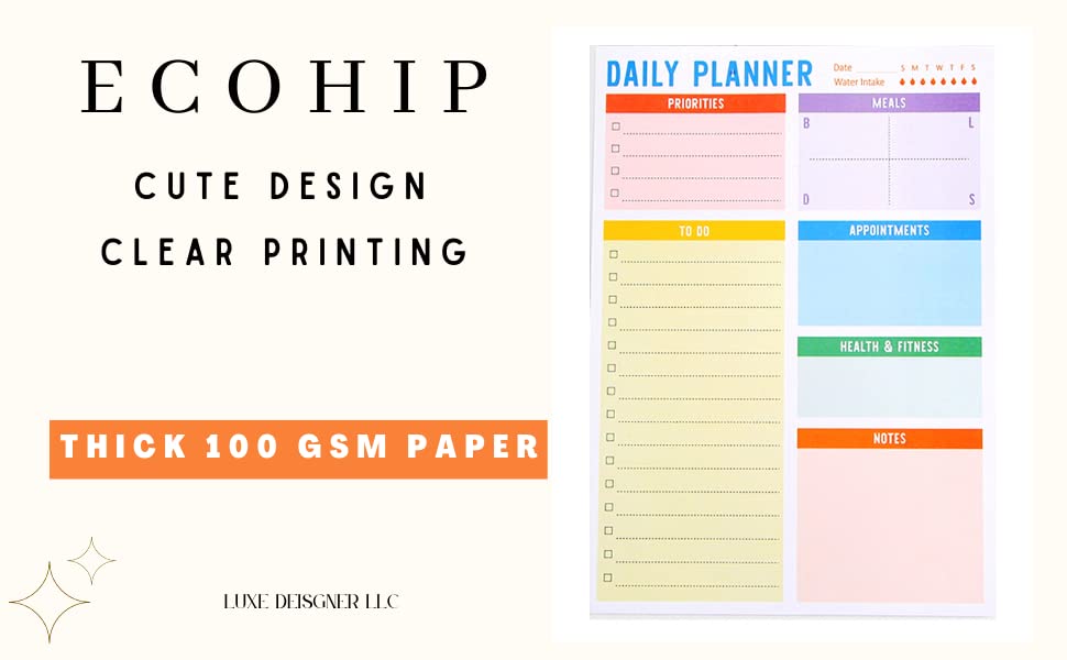 ECOHIP 10x7 6 Pack 60 Pages Daily Planner Lists to Do List Notepad Notebook Meal Planner Fitness Journal Appointment Book Undated Note Pad Total 360 Pages