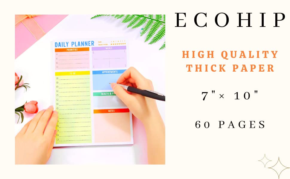 ECOHIP 10x7 6 Pack 60 Pages Daily Planner Lists to Do List Notepad Notebook Meal Planner Fitness Journal Appointment Book Undated Note Pad Total 360 Pages