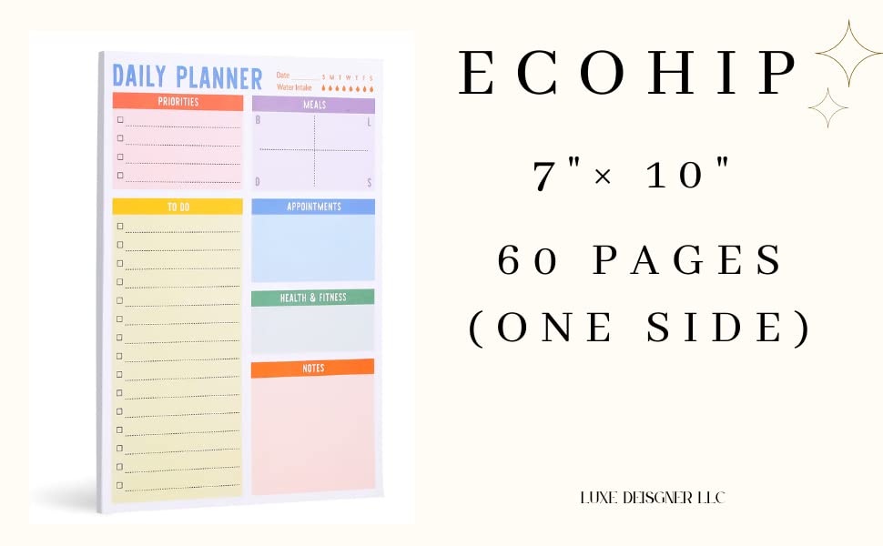 ECOHIP 10x7 6 Pack 60 Pages Daily Planner Lists to Do List Notepad Notebook Meal Planner Fitness Journal Appointment Book Undated Note Pad Total 360 Pages