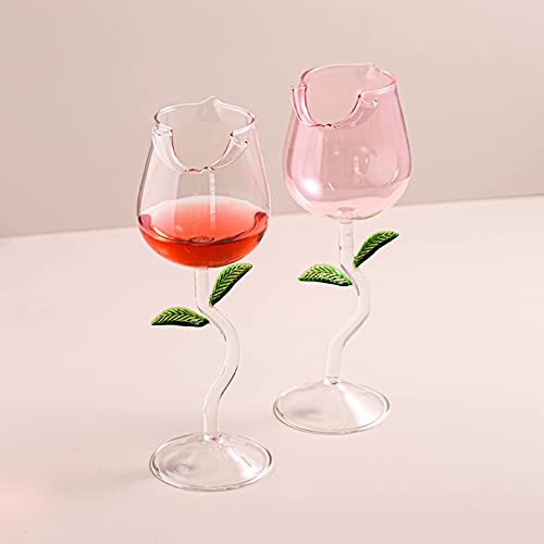 YGHQAP 5 OZ Creative Rose Flower Wine Glasses Set of 2, Crystal Red Wine Glasses, Rose Flower Goblet Wine Cocktail Juice Glass for Party Wedding Festival Bar