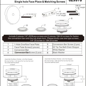 Brushed Nickel Universal Tub Drain Tip Toe Tub Conversion Kit Assembly, Artiwell EZ Installation Bathtub Drain Replacement Trim Kit with 1-Hole Overflow Face Plate and Pop-Up Tub Stopper