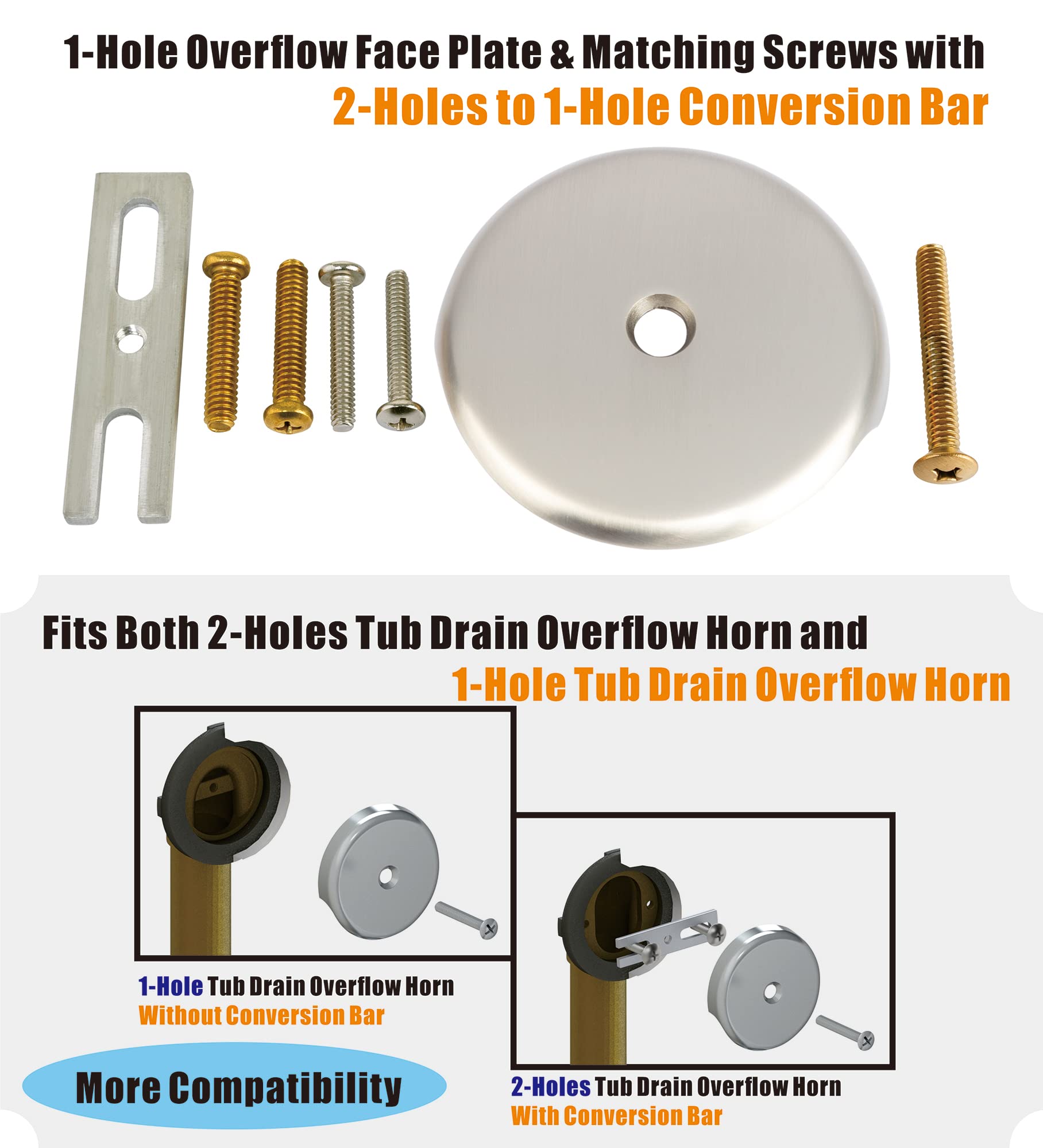 Brushed Nickel Universal Tub Drain Tip Toe Tub Conversion Kit Assembly, Artiwell EZ Installation Bathtub Drain Replacement Trim Kit with 1-Hole Overflow Face Plate and Pop-Up Tub Stopper