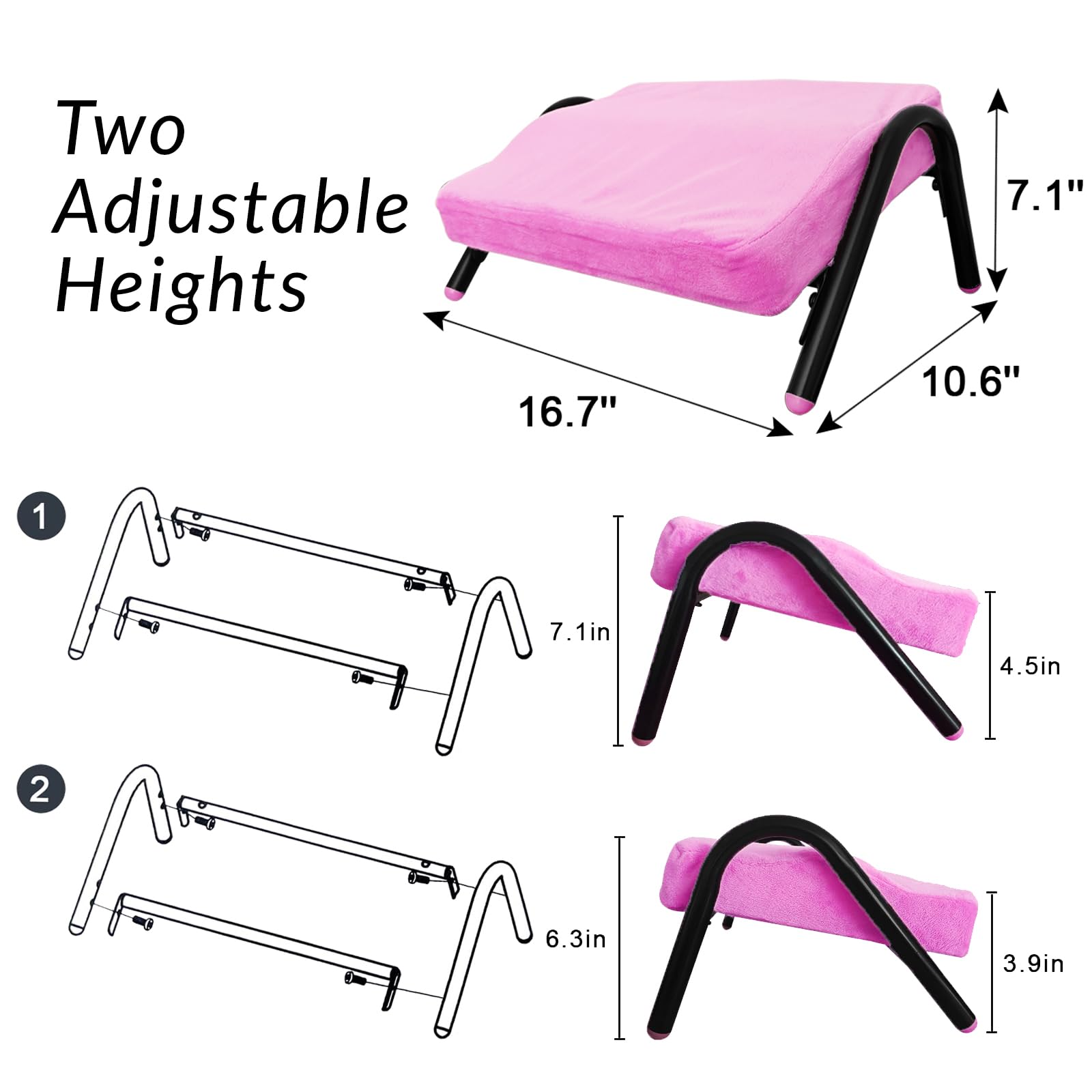 FUSLITE Foot Rest for Under Desk at Work, Adjustable Footrest, Ergonomic Foot Stool for Relieving Pain in Lower Back, Hip, Knee, Footstool for Chair, Couch, Office, Living Room, Home, Study, Pink