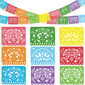 rubfac 2pcs mexican party banner, 32 feet plastic fiesta banner cinco de mayo dia de los muertos decor day of the dead papel picado decorations mexican fiesta garland for mexican party supplies